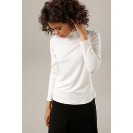 Rollkragenshirt Aniston CASUAL, Damen, Gr. 38, wei&szlig; (wollwei&szlig;), Single Jersey, Obermaterial: 95% Viskose, 5% Elasthan, unifarben, sehr figurbetont h&uuml;ftlang, Shirts, in schwarz-bunt-bedruckt oder 4 trendigen Unis