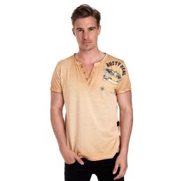 T-Shirt Rusty Neal, Damen, Gr. L, braun (camelfarben), 100% Baumwolle, bedruckt, meliert, Rundhals, Shirts T-Shirt, mit modischer Knopfleiste