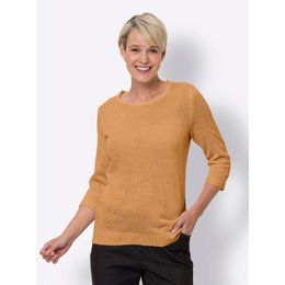 3/4 Arm-Pullover Classic Basics "Rundhals-Pullover", Damen, Gr. 48, rot (apricot), 100% Polyacryl, unifarben, Pullover