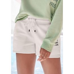 Sweatshorts Buffalo, Damen, Gr. 40/42, N-Gr, weiß, angeraute Sweatware, Obermaterial: 60% Baumwolle, 40% Polyester, unifarben, bequem kurz, Hosen, mit Statement Druck, Loungewear