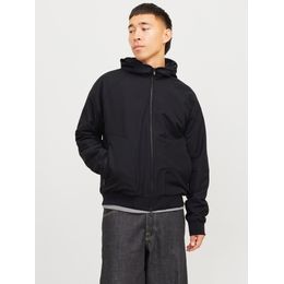Jack & Jones Bomberjacke JACK & JONES "JJEPERFECT BOMBER NOOS", Herren, Gr. XS, schwarz, Web, Obermaterial: 92% Polyester, 8% Elasthan, unifarben, regular fit taillenbedeckt, ohne Ausschnitt, Rippbündchen, Jacken, mit Kapuze