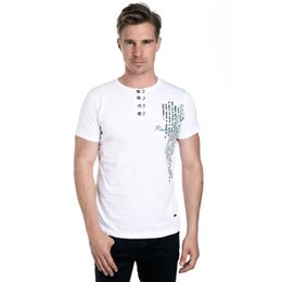 T-Shirt Rusty Neal, Herren, Gr. M, wei&szlig;, 100% Baumwolle, mehrfarbig, normal, Rundhals, Shirts T-Shirt, mit schicker Knopfleiste