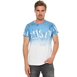 T-Shirt Rusty Neal, Herren, Gr. L, blau, 100% Baumwolle, bedruckt, normal, Rundhals, Shirts T-Shirt, mit farblichem &Uuml;bergang