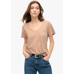 V-Shirt Superdry "STUDIOS SLUB EMB VEE TEE", Damen, Gr. XXS, braun (light taupe), Single Jersey, Obermaterial: 60% Baumwolle, 40% Lyocell, unifarben, lässig geschnitten hüftlang, V-Ausschnitt, geschnittene Kante, Shirts, strukturiertes T-Shirt mit V-Ausschnitt und Stickerei