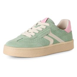 Plateausneaker Tamaris, Damen, Gr. 41, grün (mint kombiniert), Lederimitat, Veloursleder, Fischgratmuster, unifarben mit Farbeinsatz, Schuhe, Freizeitschuh, Halbschuh, Schnürschuh mit gepolstertem Schaftrand