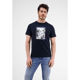 T-Shirt Lerros "Lerros T-Shirt mit Fotoprint", Herren, Gr. M, blau (classic navy), 100% Baumwolle, Rundhals, Shirts