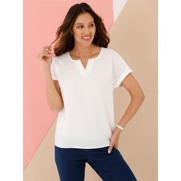 Schlupfbluse Classic Basics, Damen, Gr. 46, beige (ecru), 100% Polyester, unifarben, Rundhals, Blusen Schlupfbluse