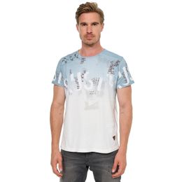T-Shirt Rusty Neal, Herren, Gr. L, grau, 100% Baumwolle, bedruckt, normal, Rundhals, Shirts, mit farblichem Übergang