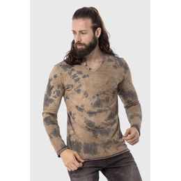 Cipo & Baxx T-Shirt CIPO & BAXX "Sweatshirts", Herren, Gr. XL, braun, 100% Baumwolle, meliert, regular fit, V-Ausschnitt, Shirts T-Shirt, im Batik-Design