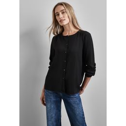 Langarmbluse Street One, Damen, Gr. 36, schwarz, Stoff, 50% Polyester, 45% Viskose, 5% Elasthan, unifarben, normal normal, Rundhals, B&uuml;ndchen, Blusen, aus softem Materialmix