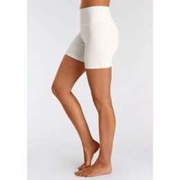 Shorts Lascana, Damen, Gr. 36/38, N-Gr, wei&szlig; (cream wei&szlig;), Single Jersey, Obermaterial: 95% Baumwolle, 5% Elasthan, unifarben, Basic, skinny fit, Hosen Shorts, mit breitem B&uuml;ndchen und Logodruck