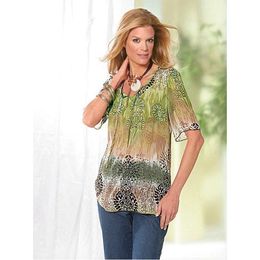 Druckbluse Classic Basics, Damen, Gr. 40, gr&uuml;n (gr&uuml;n, beige), 100% Polyester, bedruckt, gemustert, mehrfarbig, Rundhals, Blusen Druckbluse