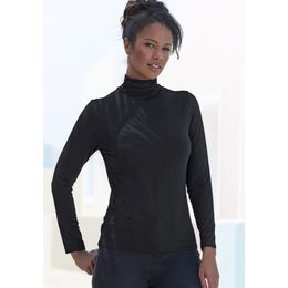 Stehkragenshirt Lascana "aus weichem Viskose-Stretch", Damen, Gr. 36/38, schwarz, Single Jersey, Obermaterial: 95% Viskose, 5% Elasthan, unifarben, Basic, k&ouml;rpernah normal, hoch geschlossener Ausschnitt, Shirts Stehkragenshirt