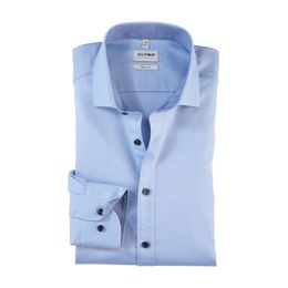 Businesshemd OLYMP "Level Five body fit", Herren, Gr. 44, N-Gr, blau (bleu), Web, Obermaterial: 97% Baumwolle, 3% Elastolefin, 2-Knopf-Manschette, Hemden