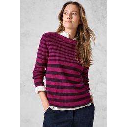 Strickpullover Cecil, Damen, Gr. XL (44), rosa (beloved berry), Web, 100% Baumwolle, gestreift, normal normal, U-Boot-Ausschnitt, normaler Saum, Pullover, aus reiner Baumwolle