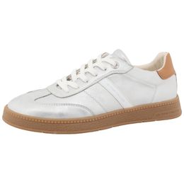 Sneaker Tom Tailor, Damen, Gr. 38, silber (silber, weiß), Lederimitat, schimmernd, Sportlich, Schuhe, Schnürer, Freizeitschuh, Halbschuh mit Kontrastbesatz an der Ferse