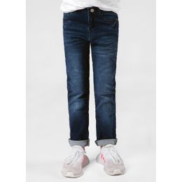 Regular-fit-Jeans STACCATO "EMMA", M&auml;dchen, Gr. 116, Normalgr&ouml;&szlig;en, blau (dunkelblau), Oberstoff: 70% Baumwolle, 28% Polyester, 2% Elasthan., Crinkleoptik, Basic, skinny fit, Jeans, Regular Fit