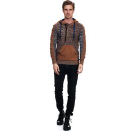 Kapuzensweatshirt Rusty Neal, Herren, Gr. L, braun (braun, grau), 75% Polyacryl, 25% Baumwolle, mehrfarbig, unifarben, normal, ohne Ausschnitt, Sweatshirts, in ausgefallenem Design