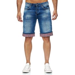 Shorts Rusty Neal "Satto", Herren, Gr. M, EURO-Gr&ouml;&szlig;en, blau (jeansblau), 98% Baumwolle, 2% Elasthan, unifarben, Hosen Shorts, mit kariertem Umschlag