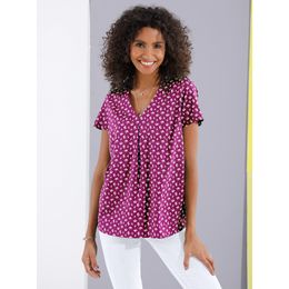 Druckbluse Classic Basics, Damen, Gr. 38, pink (magenta, bedruckt), 100% Polyester, gemustert, mehrfarbig, V-Ausschnitt, Blusen Druckbluse