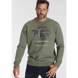MAN'S WORLD Sweatshirt MAN'S WORLD, Herren, Gr. L (52/54), gr&uuml;n (oliv), Obermaterial: 60% Baumwolle, 40% Polyester, bedruckt, normal, Rundhals, Rippstrickb&uuml;ndchen, Sweatshirts Sweatshirt, Langarm, l&auml;ssiger Print, Rundhals, aus Baumwollmischung