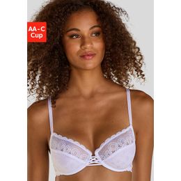 Bügel-BH Lascana, Damen, Gr. 70, Cup F, weiß, Microtouch, Obermaterial: 89% Polyamid, 11% Elasthan, BHs, mit dezent transparenter Spitze, Dessous
