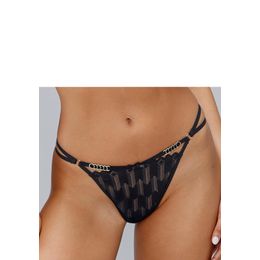 String Lascana, Damen, Gr. 32/34, schwarz, Microtouch;Spitze, Obermaterial: 88% Polyamid, 12% Elasthan, körpernah, Unterhosen, mit graphischer Spitze und Metallaccessoires