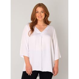 Shirtbluse Base Level Curvy "Yanina", Damen, Gr. 48, wei&szlig;, Web, Obermaterial: 100% Viskose, unifarben, figurumspielend h&uuml;ftbedeckend, V-Ausschnitt, mit Kn&ouml;pfen, Blusen, mit V-Ausschnitt