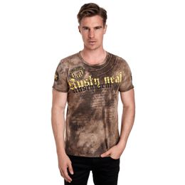 T-Shirt Rusty Neal, Herren, Gr. M, braun, 100% Baumwolle, bedruckt, normal, Rundhals, Shirts T-Shirt, mit toller Batik-Optik