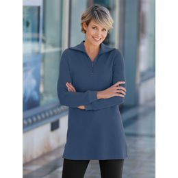 Longsweatshirt Classic Basics, Damen, Gr. 42, blau (jeansblau), 100% Baumwolle, unifarben, Sweatshirts