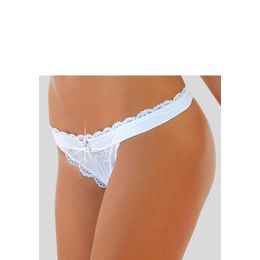 String Lascana "Premium Dessous", Damen, Gr. 44/46, weiß, Spitze, Obermaterial: 90% Polyamid, 10% Elasthan, figurbetont, Unterhosen, aus zarter Spitze mit feiner Zierschleife und Accessoire