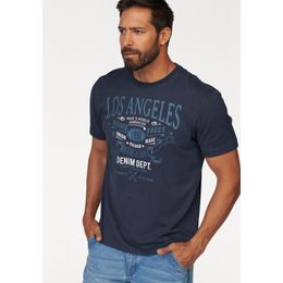 MAN'S WORLD T-Shirt MAN'S WORLD, Herren, Gr. 3XL (64/66), blau (marine), Single Jersey, Obermaterial: 100% Baumwolle, bedruckt, normal, Rundhals, Shirts T-Shirt, Kurzarm, mit Print, Rundhalsausschnitt, aus Baumwolle, Topseller