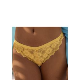 String Lascana, Damen, Gr. 32/34, gelb (sonnengelb), Spitze, Obermaterial: 85% Polyamid, 10% Elasthan, 5% Polyester, Unterhosen, aus zarter, elastischer Jacquardspitze