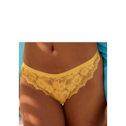String Lascana, Damen, Gr. 44/46, gelb (sonnengelb), Spitze, Obermaterial: 85% Polyamid, 10% Elasthan, 5% Polyester, Unterhosen String, aus zarter, elastischer Jacquardspitze