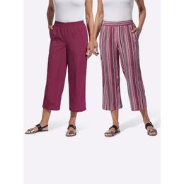 Culotte Classic Basics, Damen, Gr. 46, Normalgr&ouml;&szlig;en, pink (fuchsia, moos, gestreift, malve), 100% Polyester, ethno, gemustert, 7/8-L&auml;nge, Hosen Culotte