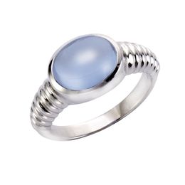 Fingerring JAMELLI "925 Silber rhodiniert Quarz blau (beh.)" Gr. 52, wei&szlig;, Fingerringe, Damen, 052 (16,6), Silber 925 (Sterlingsilber), Fingerring