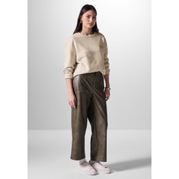 Sweatshirt STREET ONE STUDIO, Damen, Gr. 42, beige (cream beige), Sweatware, 65% Baumwolle, 35% Polyester, bedruckt, normal, Rundhals, B&uuml;ndchen, Sweatshirts Sweatshirt, im soften Baumwoll-Mix