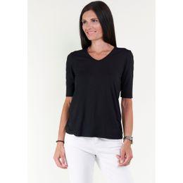 V-Shirt Seidel Moden, Damen, Gr. 34, schwarz, Jersey, Obermaterial: 95% Viskose, 5% Elasthan, unifarben, figurumspielend h&uuml;ftlang, V-Ausschnitt, eingesetzt abgesteppt, Shirts, mit Halbarm aus softem Material, MADE IN GERMANY