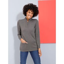 Stehkragenpullover Classic Basics "Pullover", Damen, Gr. 42, grau (grau, meliert), 100% Polyacryl, meliert, unifarben, Pullover Stehkragenpullover