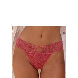 String Lascana, Damen, Gr. 40/42, braun (kastanie), Spitze, Obermaterial: 90% Polyamid, 10% Elasthan, Unterhosen String, mit edlem Cut-Out aus floraler Jacquardspitze