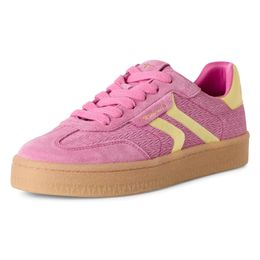 Plateausneaker Tamaris, Damen, Gr. 36, pink (pink kombiniert), Lederimitat, Veloursleder, Fischgratmuster, unifarben mit Farbeinsatz, Schuhe, Freizeitschuh, Halbschuh, Schnürschuh mit gepolstertem Schaftrand