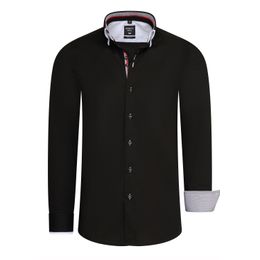 Langarmhemd Rusty Neal, Herren, Gr. XL, EURO-Gr&ouml;&szlig;en, schwarz, 97% Baumwolle, 3% Elasthan, unifarben, Hemden, mit aufwendigen Knopf-Design