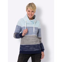 Sweatshirt Classic Basics, Damen, Gr. 48, blau (marine, hellblau, bedruckt), 100% Baumwolle, gemustert, gestreift, mehrfarbig, Sweatshirts Sweatshirt