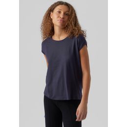 Véro Moda Rundhalsshirt VERO MODA "VMAVA PLAIN SS TOP GAJRS NOOS", Damen, Gr. S, blau (night sky), Jersey, Obermaterial: 95% Lyocell (TENCEL™), 5% Elasthan, unifarben, regular fit normal, Rundhals, Shirts