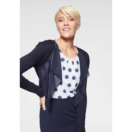 Bolero Aniston SELECTED, Damen, Gr. 46, blau (marine), Feinstrick, Obermaterial: 95% Viskose, 5% Elasthan. Chiffon: 100% Polyester, leicht transparent, unifarben, figurumspielend taillenlang, eingesetzt normaler Saum, Strickjacken Bolero, mit leicht transparentem Vorderteil