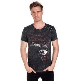 T-Shirt Rusty Neal, Herren, Gr. L, grau (anthrazit), 100% Baumwolle, bedruckt, normal, Rundhals, Shirts T-Shirt, in tollem Vintage-Look