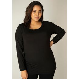 Langarmshirt Base Level Curvy, Damen, Gr. 52, schwarz, Web, Obermaterial: 96% Viskose, 4% Elasthan, unifarben, regular fit hüftbedeckend, Rundhals, Shirts, mit Rundhalsausschnitt