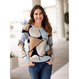 Jacquardpullover Classic Basics "Jacquard-Pullover", Damen, Gr. 40, blau (camel, hellblau, gemustert), 100% Polyacryl, gemustert, mehrfarbig, Pullover