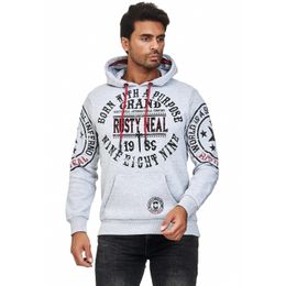Kapuzensweatshirt Rusty Neal, Herren, Gr. S, grau (hellgrau, meliert), 70% Baumwolle, 30% Polyester, bedruckt, meliert, normal, ohne Ausschnitt, Sweatshirts, mit coolen Markenprints