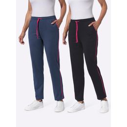 Schlupfhose, Damen, Gr. 38, Normalgr&ouml;&szlig;en, blau (schwarz, dunkelblau), 100% Baumwolle, unifarben, lang, Hosen Schlupfhose